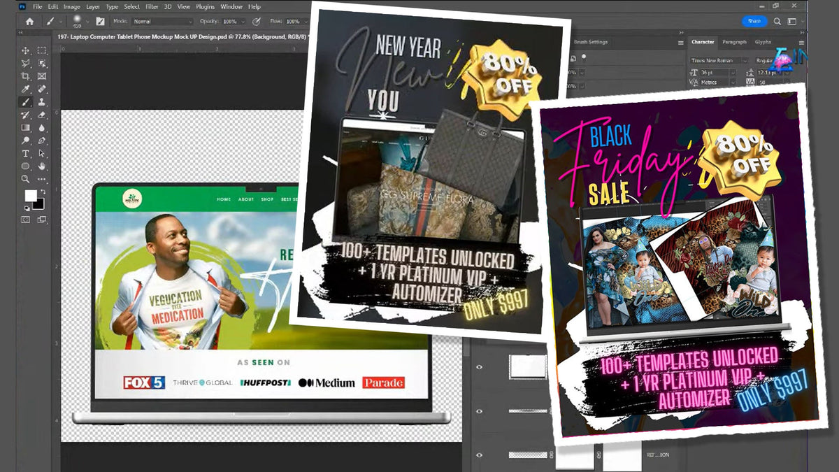 PSD-197 Laptop Mockup Mock UP Design Social Media Content Ad All-Over ...