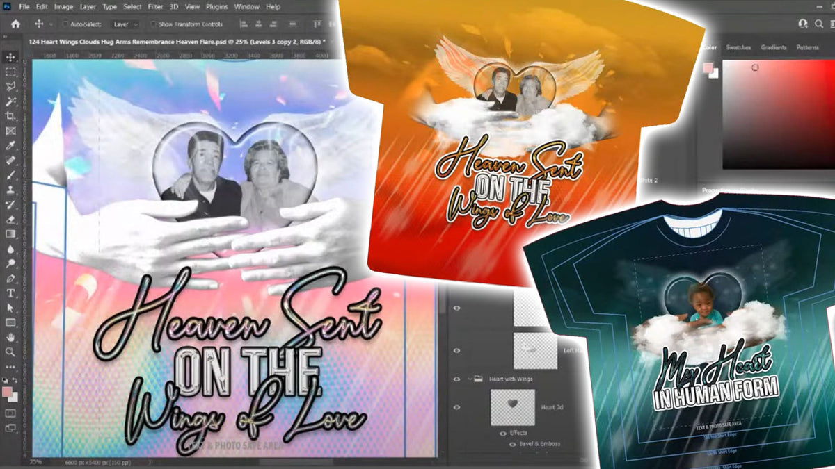 PSD-124 Custom Frame Mask Heart Wings Clouds Hug Arms Remembrance Heav ...