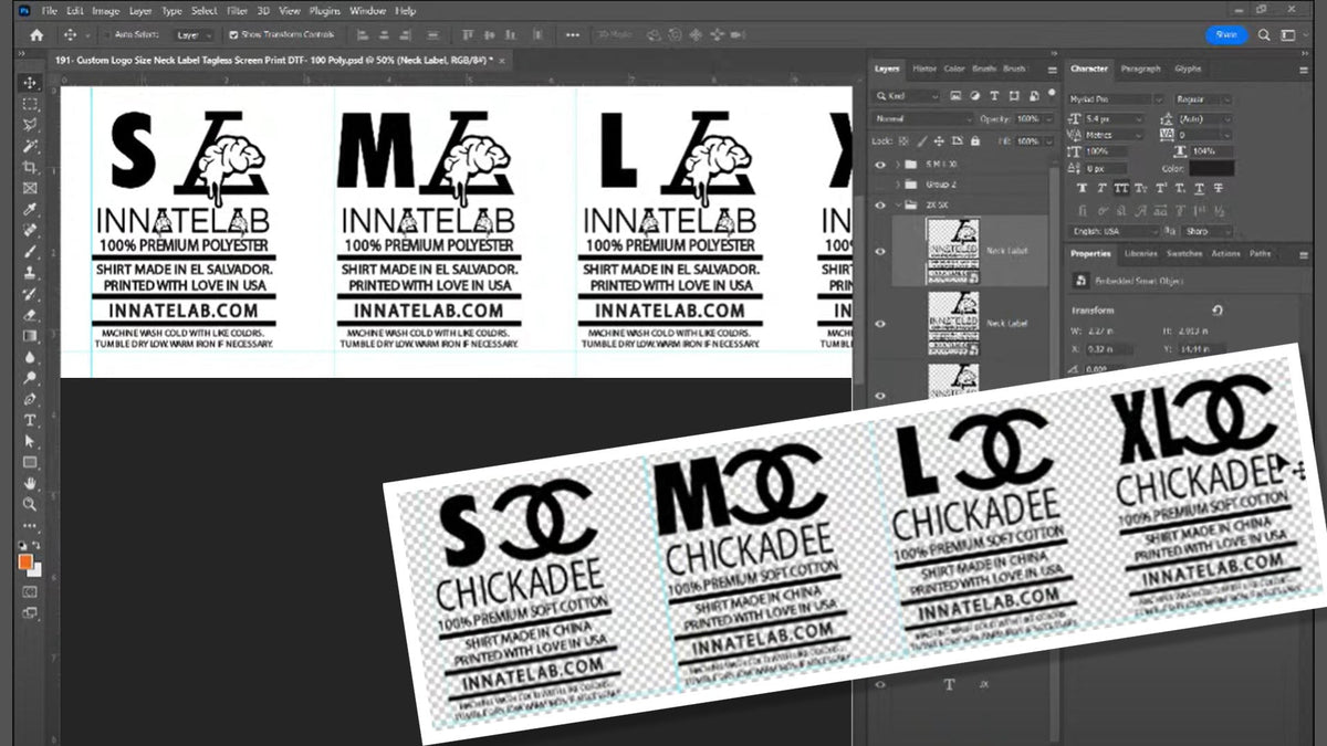 PSD-191 Custom Logo Size Neck Label Tagless Screen Print DTF- 100 Cott ...