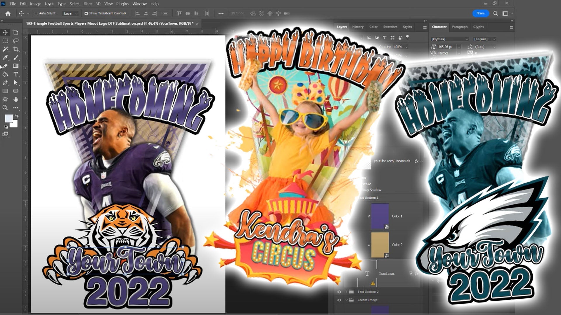 PSD-193 Triangle Football Sports Players Mascot Logo DTF Sublimation A ...