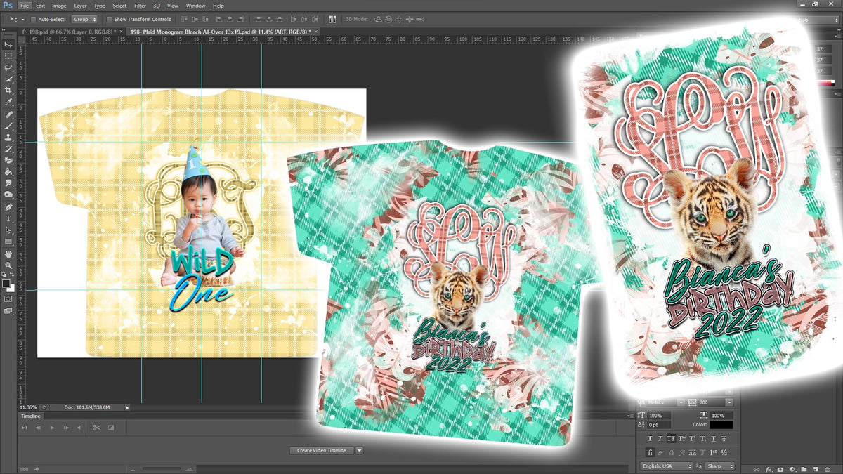 PSD-198 Plaid Monogram Bleach All-Over 13x19 All-Over Sublimation Phot ...