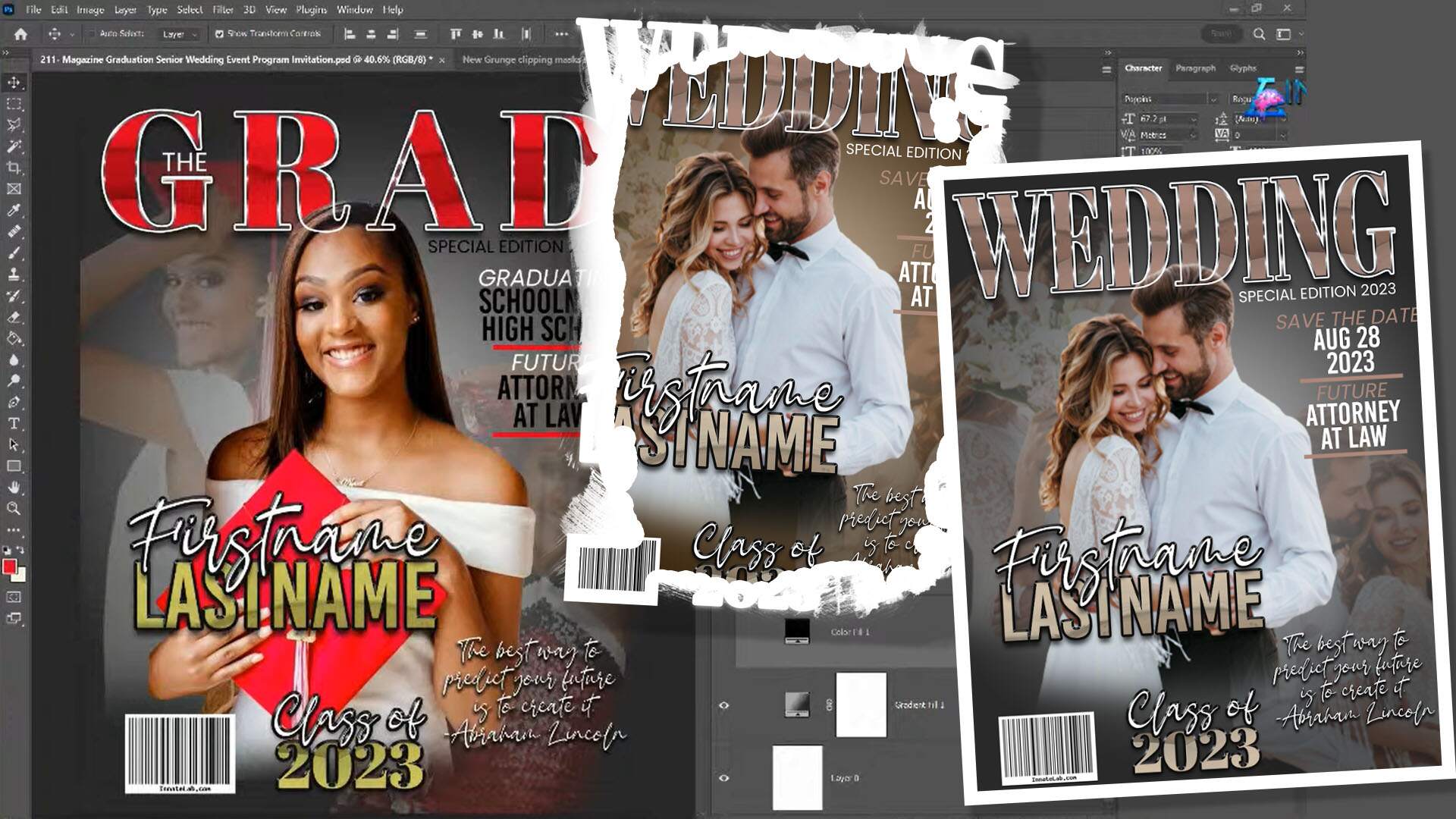 PSD-211 Magazine Graduation Senior Wedding Event Program Invitation Al ...