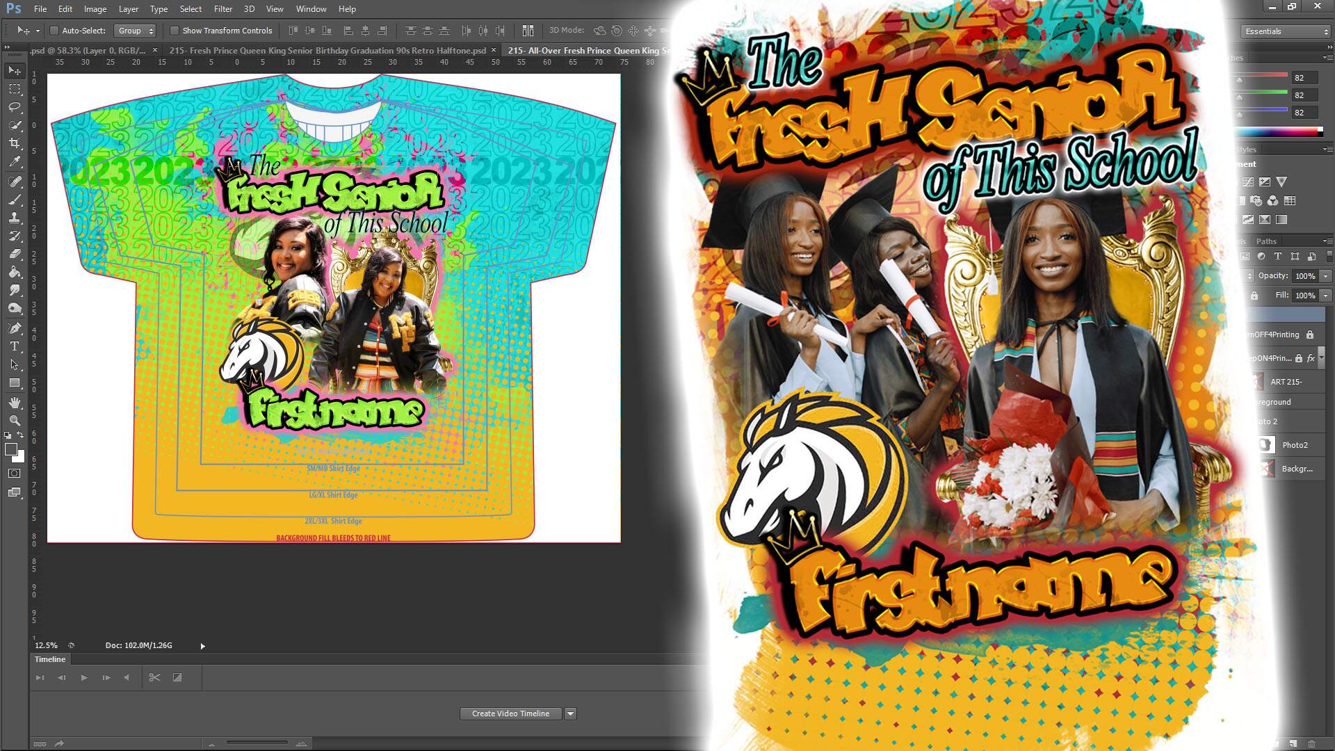 PSD-215 All-Over Fresh Prince Queen King Senior Birthday Graduation 90 ...