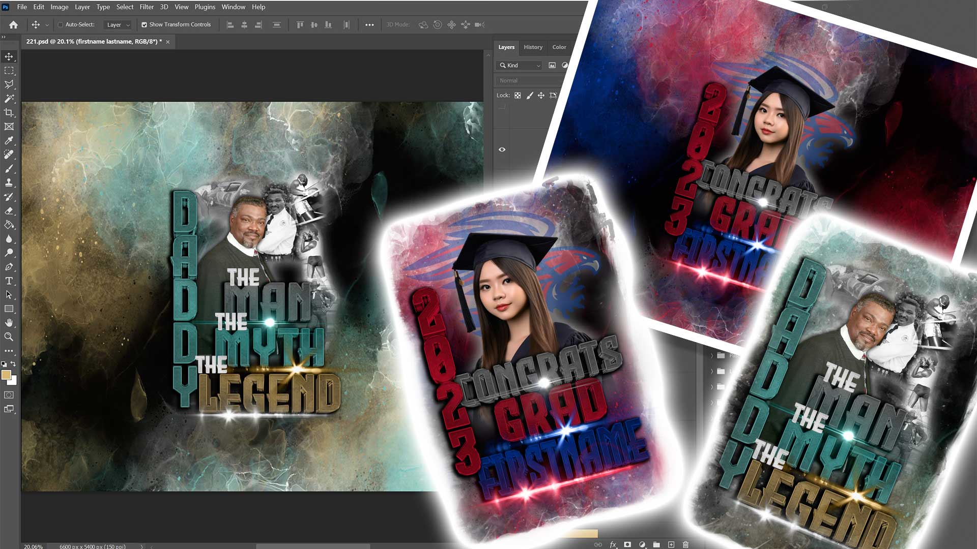PSD-221 Abstract Ink 3D Text Flares Photo Memorial Graduation Sports F ...