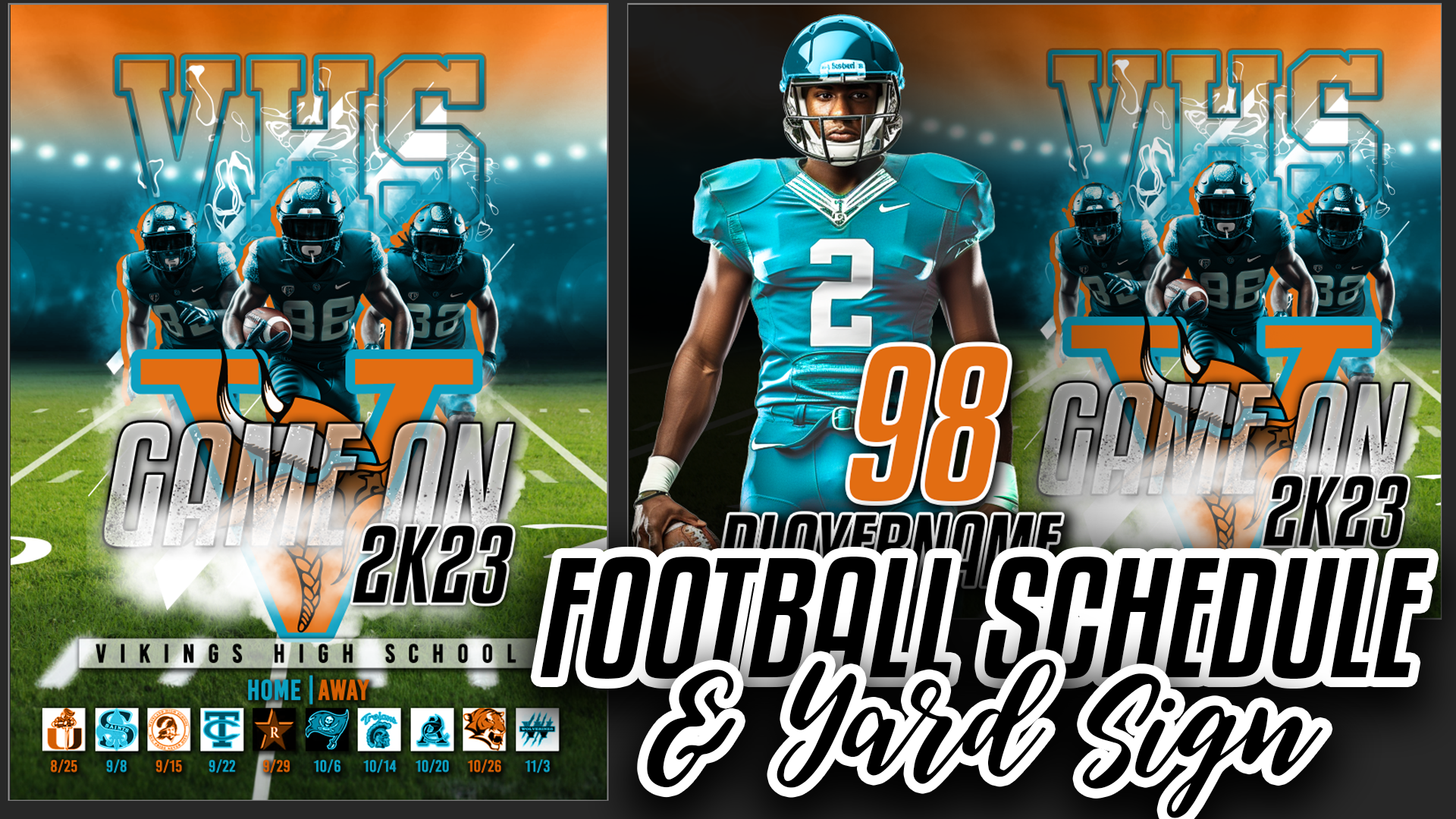 PSD-232 Football Schedule Yard Sign 2k24 All-Over Sublimation Photosho ...